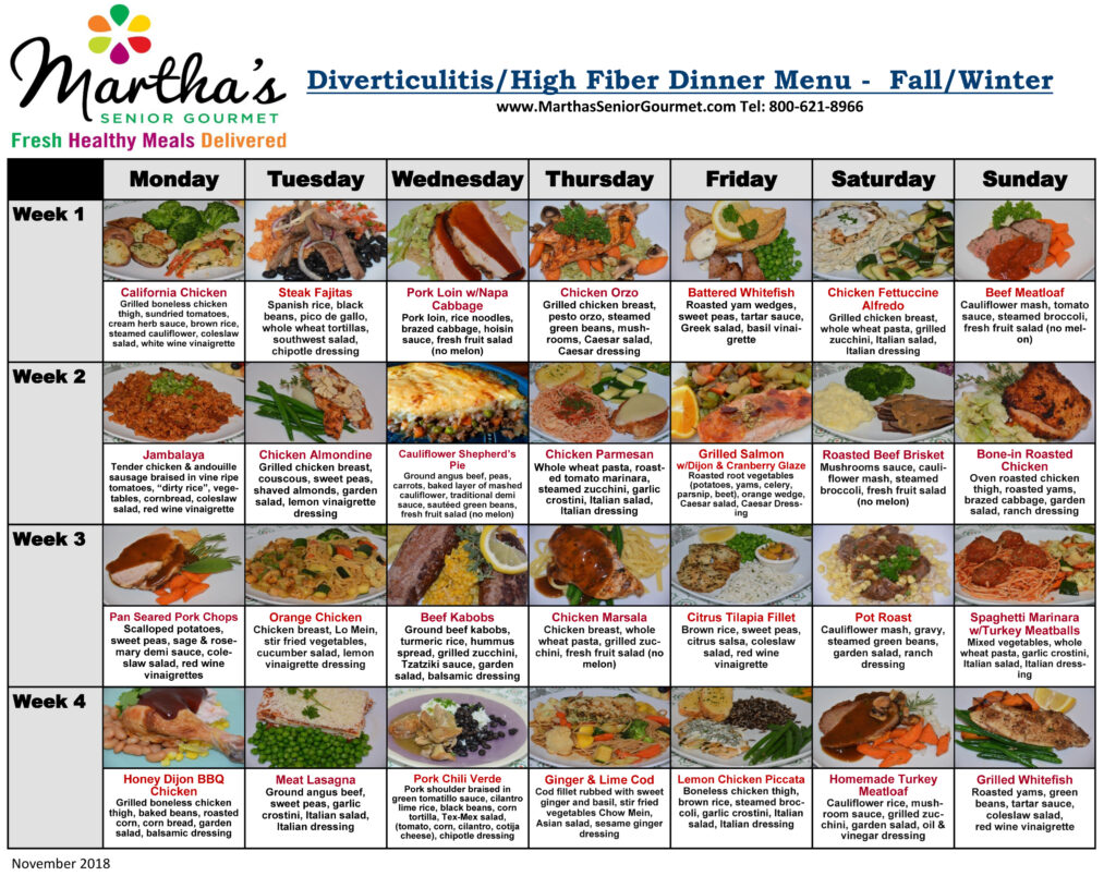 Diverticulitis Menus Martha S Senior Gourmet | Diabetic Diet Plan